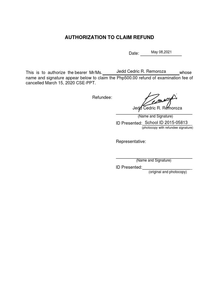 Authorization To Claim Refund | PDF