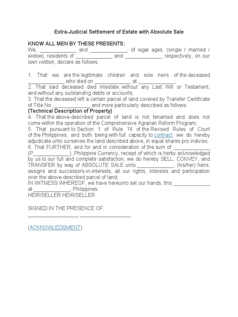 Declaration of Heirship With Absolute Sale | PDF Declaration of Heirship With Absolute Sale | PDF