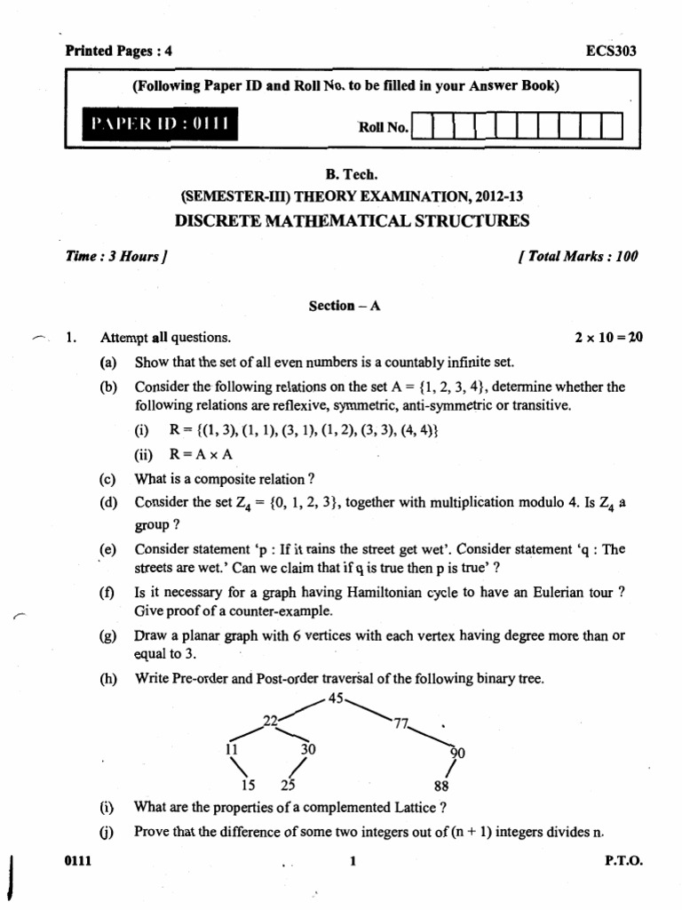 Discrete Mathematical Structures - (Ecs-303) | PDF