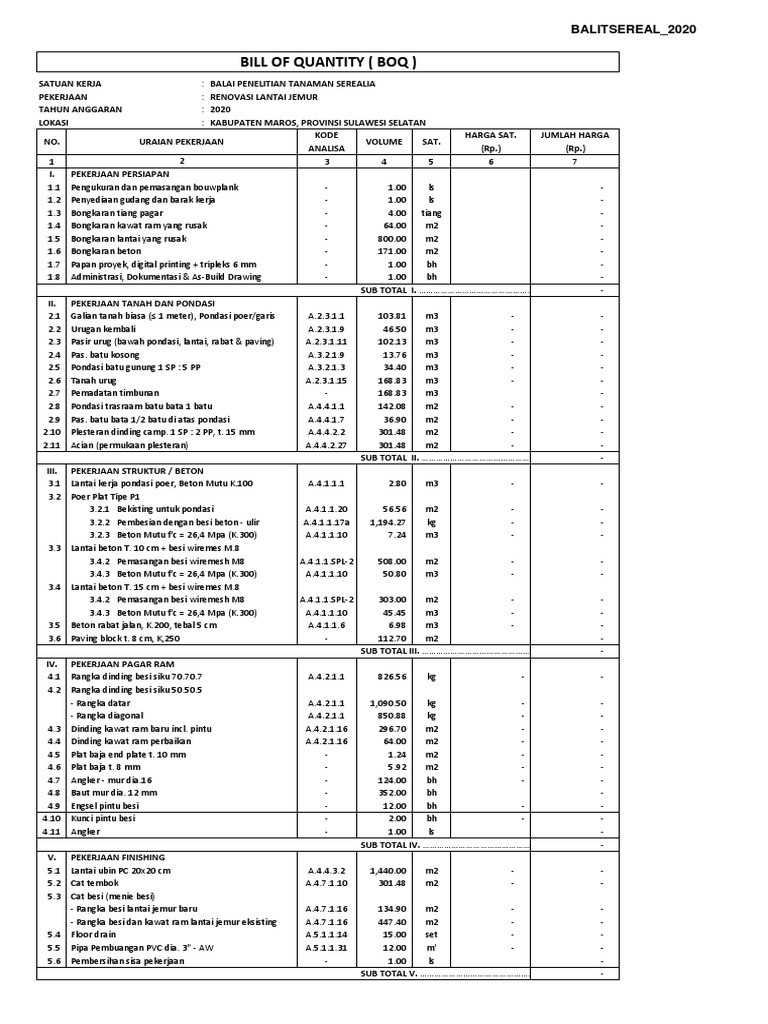 BOQ Renovasi Lantai Jemur | PDF