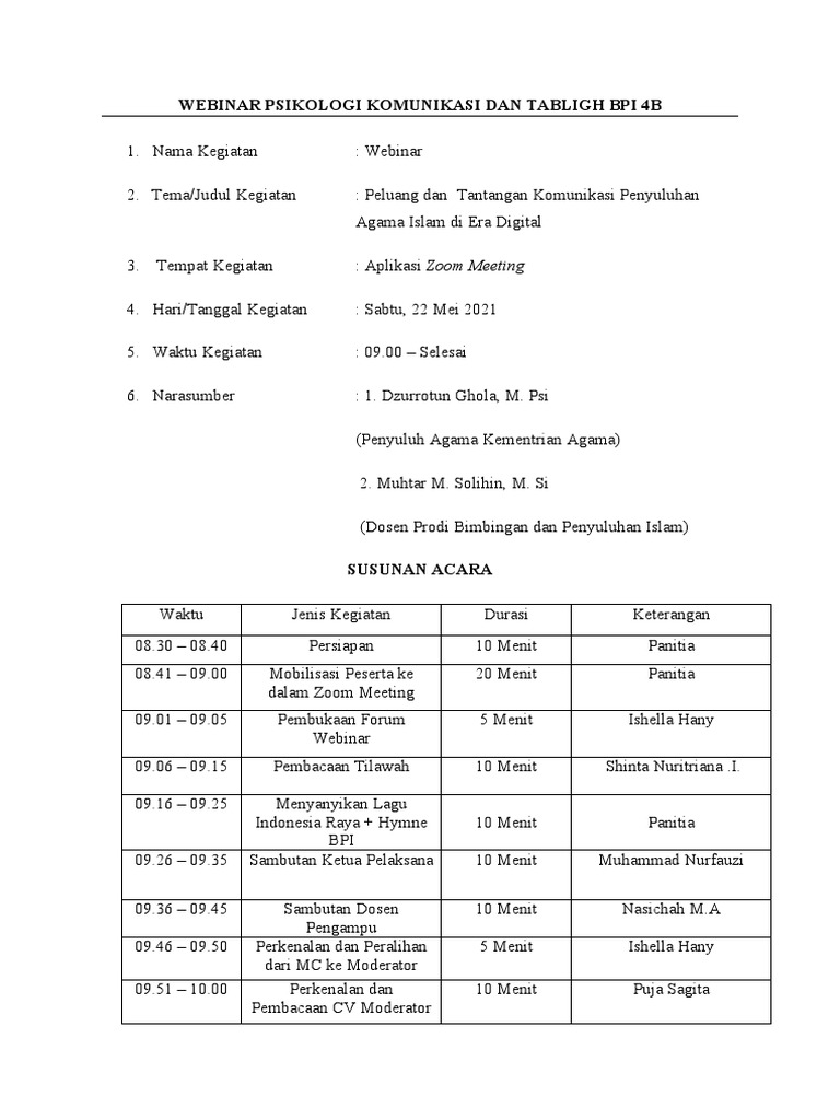 Draft Konsep Webinar Psikologi Komunikasi Dan Tabligh Bpi 4B | PDF