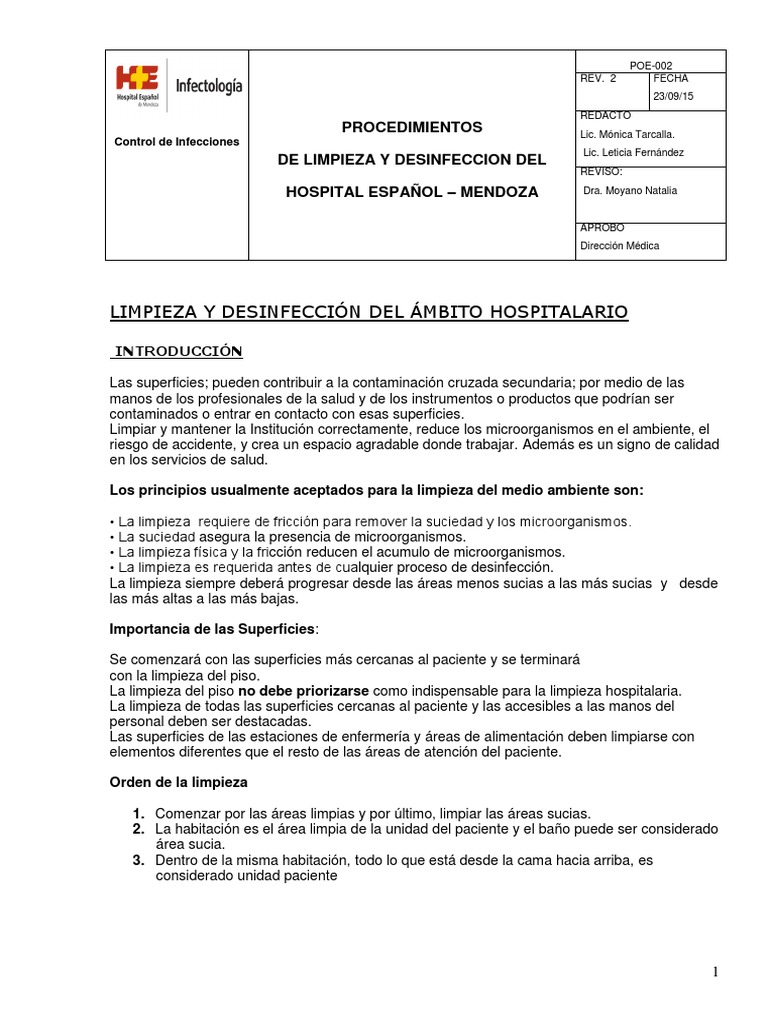 Limpieza y Desinfección Del Ambito Hospitalario | PDF | Detergente | Agua