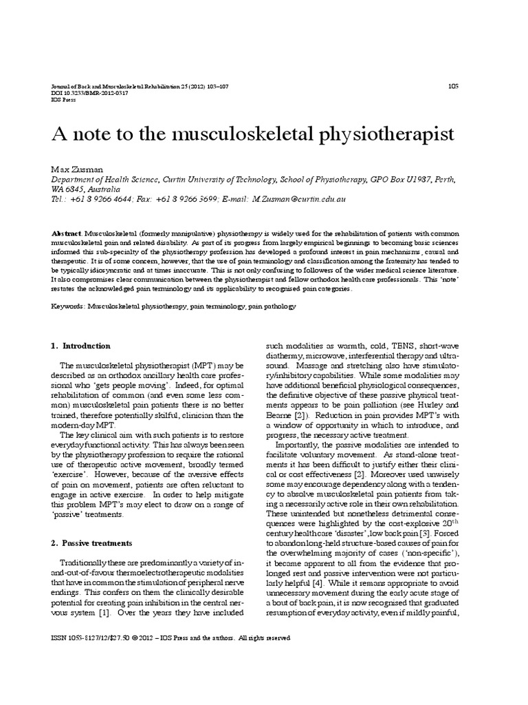 A Note To The Musculoskeletal Physiotherapist | PDF | Physical Therapy ...