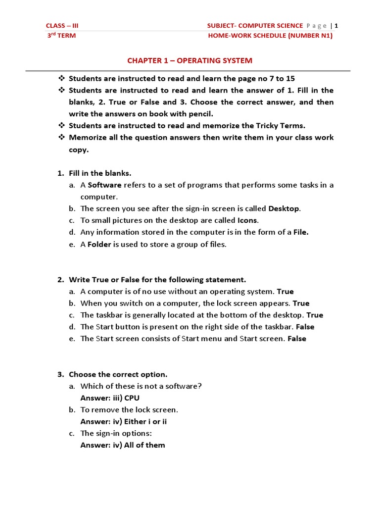 Chapter 1 - Operating System: Class - Iii Subject-Computer Science 3 ...