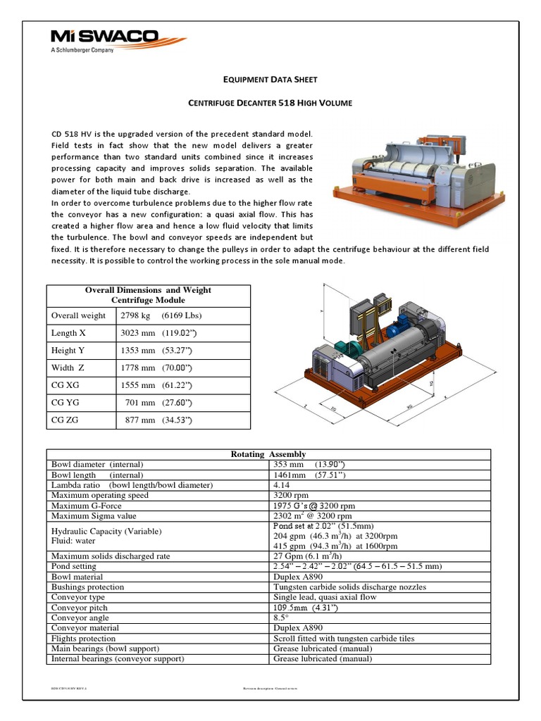 CD518 HV Centrifuge Data Sheet | PDF | Transmission (Mechanics ...