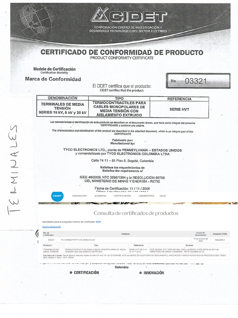 Terminales Premoldeados - Raychem (Tyco) - Cidet - 3321 - 2017.08 | PDF