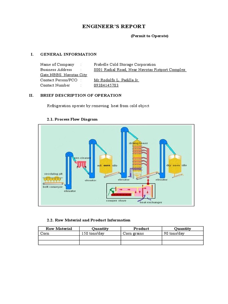 Engineer's Report for Frabelle Cold Storage | PDF | Air Pollution ...