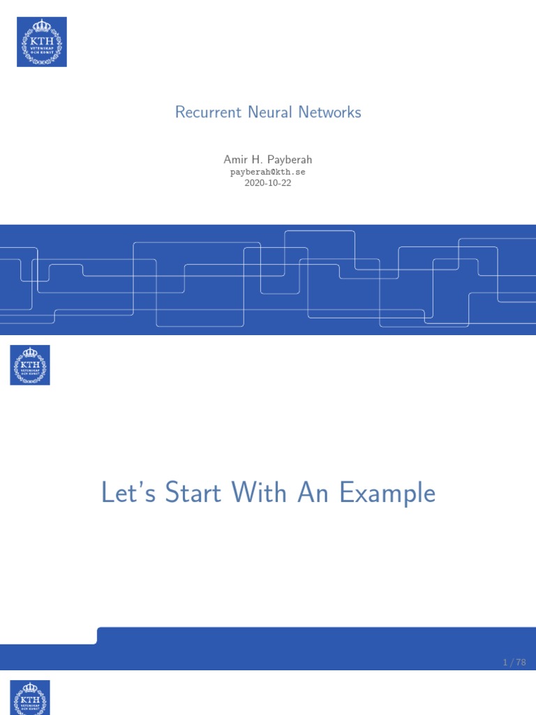 Recurrent Neural Networks: Amir H. Payberah | PDF | Artificial Neural Network | Cybernetics