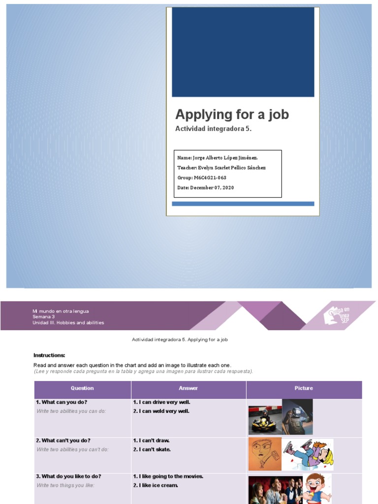 Applying For A Job: Actividad Integradora 5 | PDF