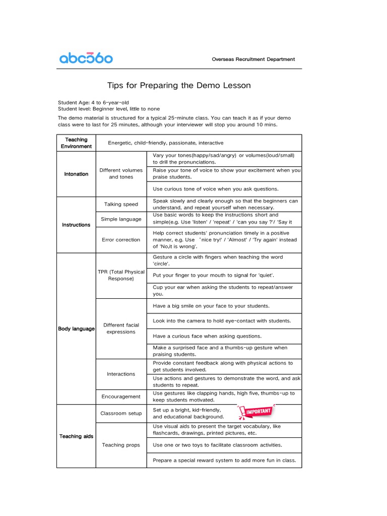 Preparing For Demo Lesson | PDF | Body Language | Linguistics