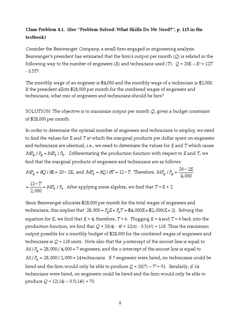 Chapter 4 Class Problems | PDF | Production Function | Labour Economics
