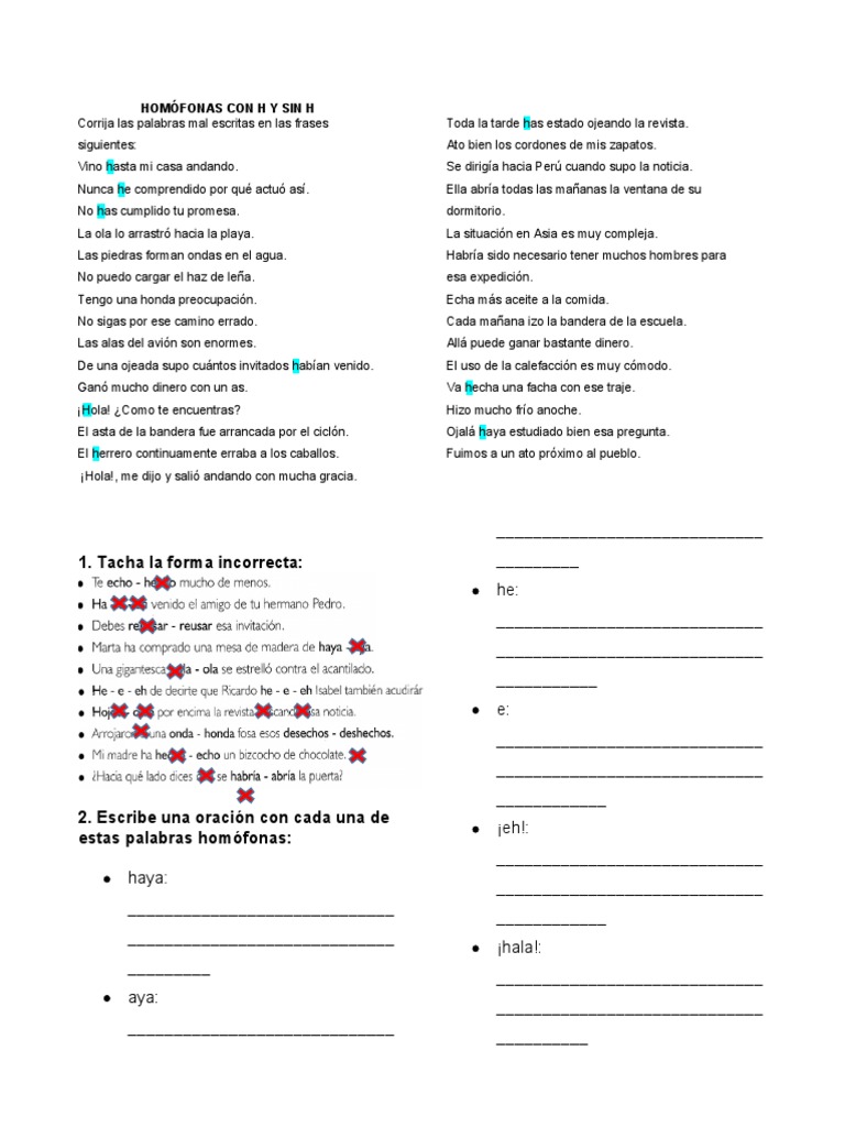 Homófonos con H y Sin H: Ejercicios | PDF | Religión y creencia | Sicología