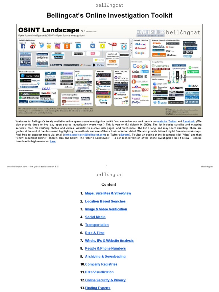 Bellingcat's Online Investigation Toolkit | PDF | Satellite Imagery | Information Technology