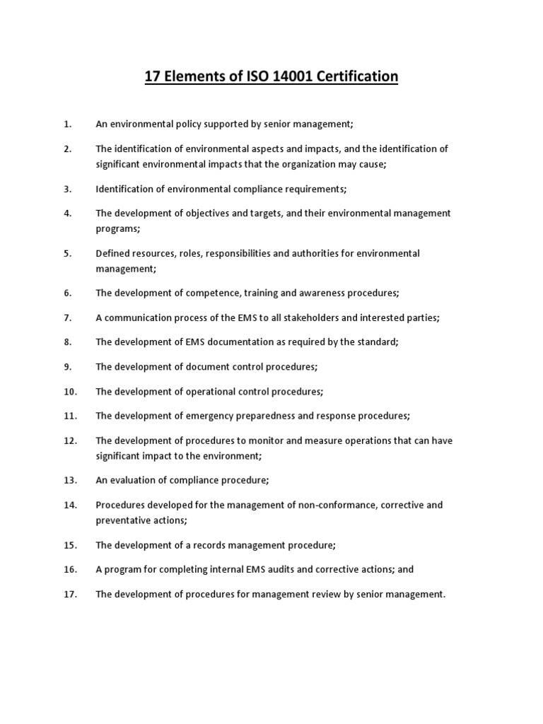 17 Elements of ISO 14001 Certification 2 | PDF | Business | Finance ...