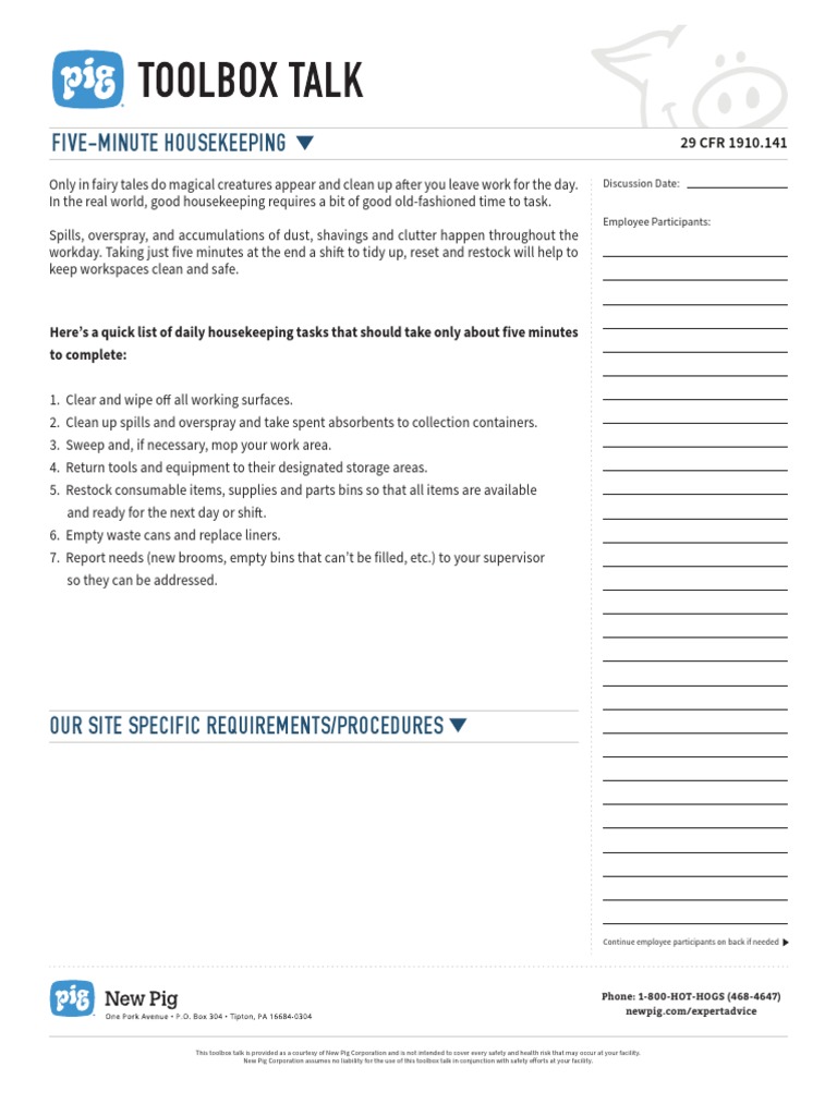 PL Toolbox Talk 5 Minute Housekeeping | PDF | Housekeeping ...
