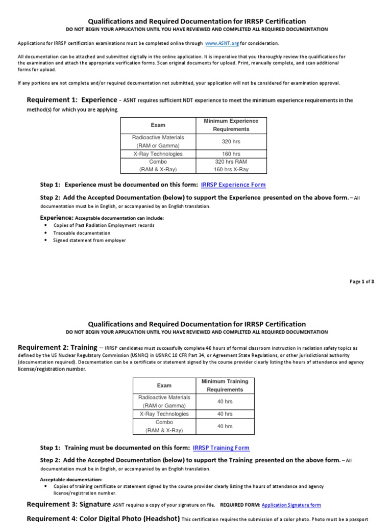 Qualifications and Required Documentation For IRRSP Certification | PDF ...