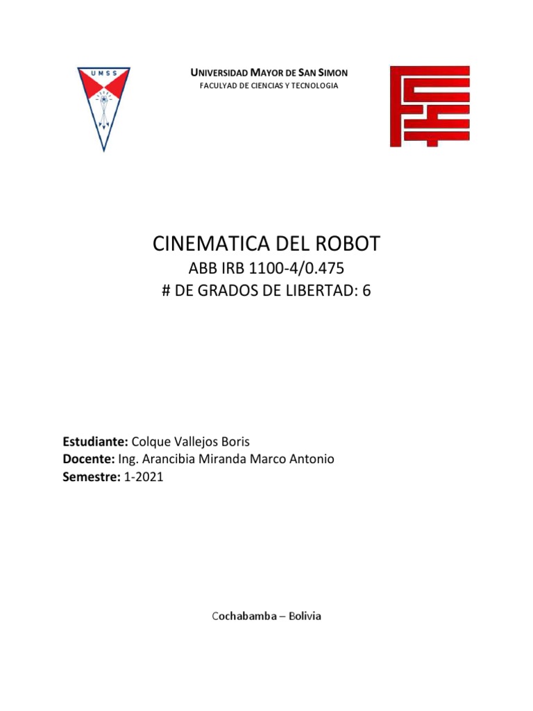 Informe Robot Abb 1100 | PDF | Matriz (Matemáticas) | Mecánica