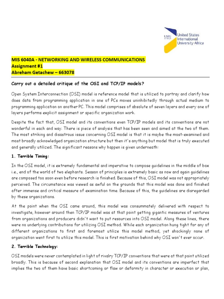 Assignment #1 | PDF | Osi Model | Internet Protocol Suite