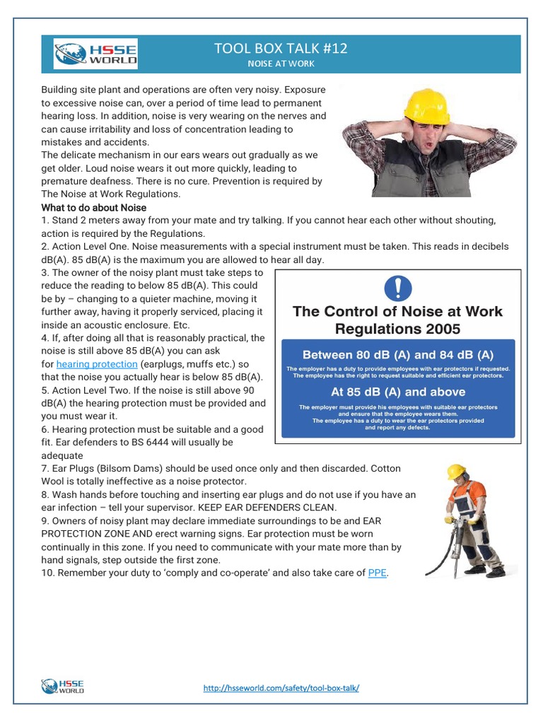 Tool Box Talk #12: Noise at Work | PDF