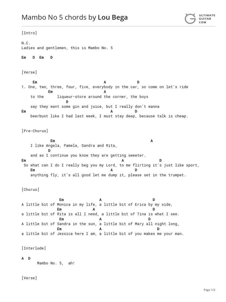 Mambo No 5 - Lou Bega | PDF | Song Structure | Songs