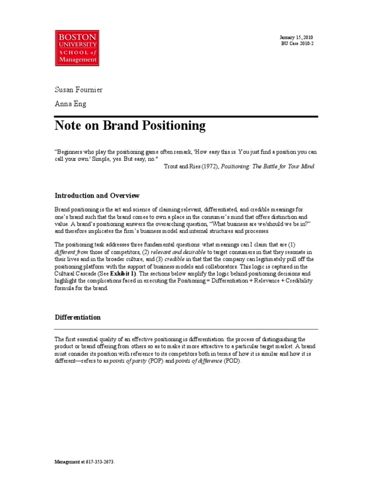 V Good Note-on-Brand-Positioning | PDF | Brand | Marketing