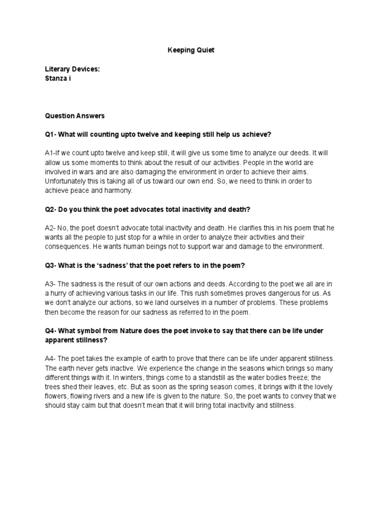 Keeping Quiet - Class XII | PDF