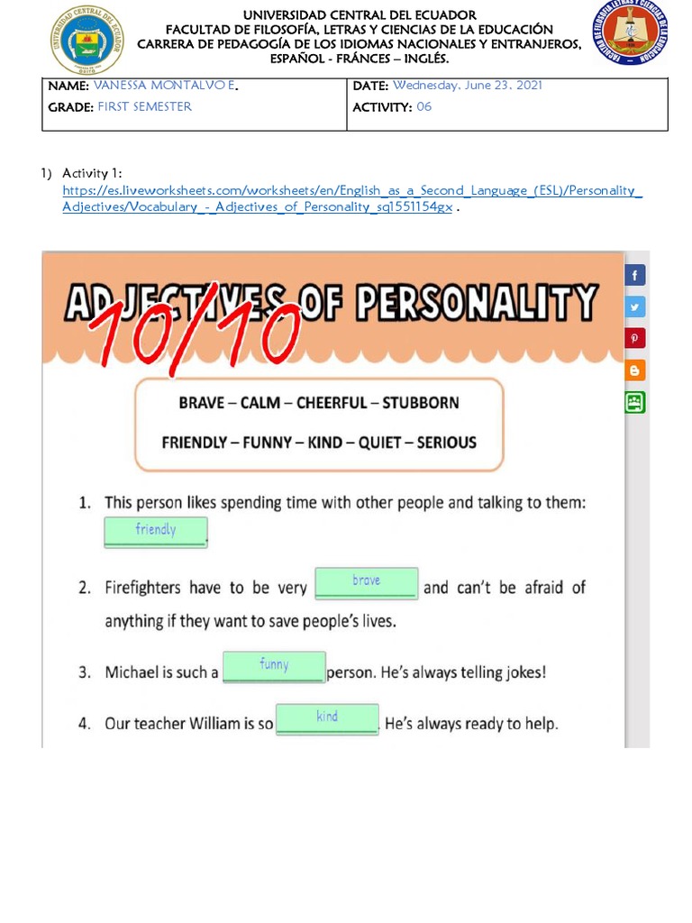 2U TEMA 2 Adjectives of Personality | PDF