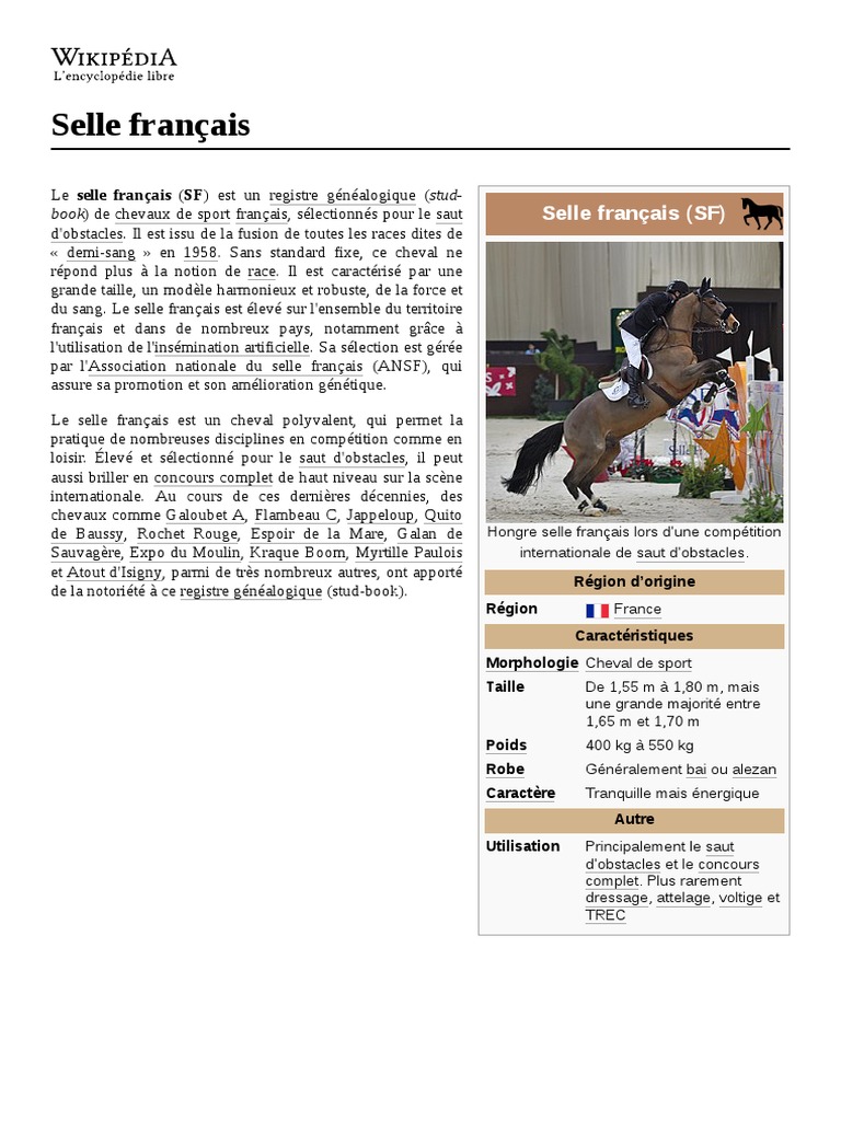 Selle Français (SF) | PDF | Équidés | Equus (genre)