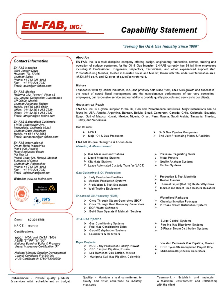 EN-FAB Capability Statement | PDF | Enhanced Oil Recovery | Boiler