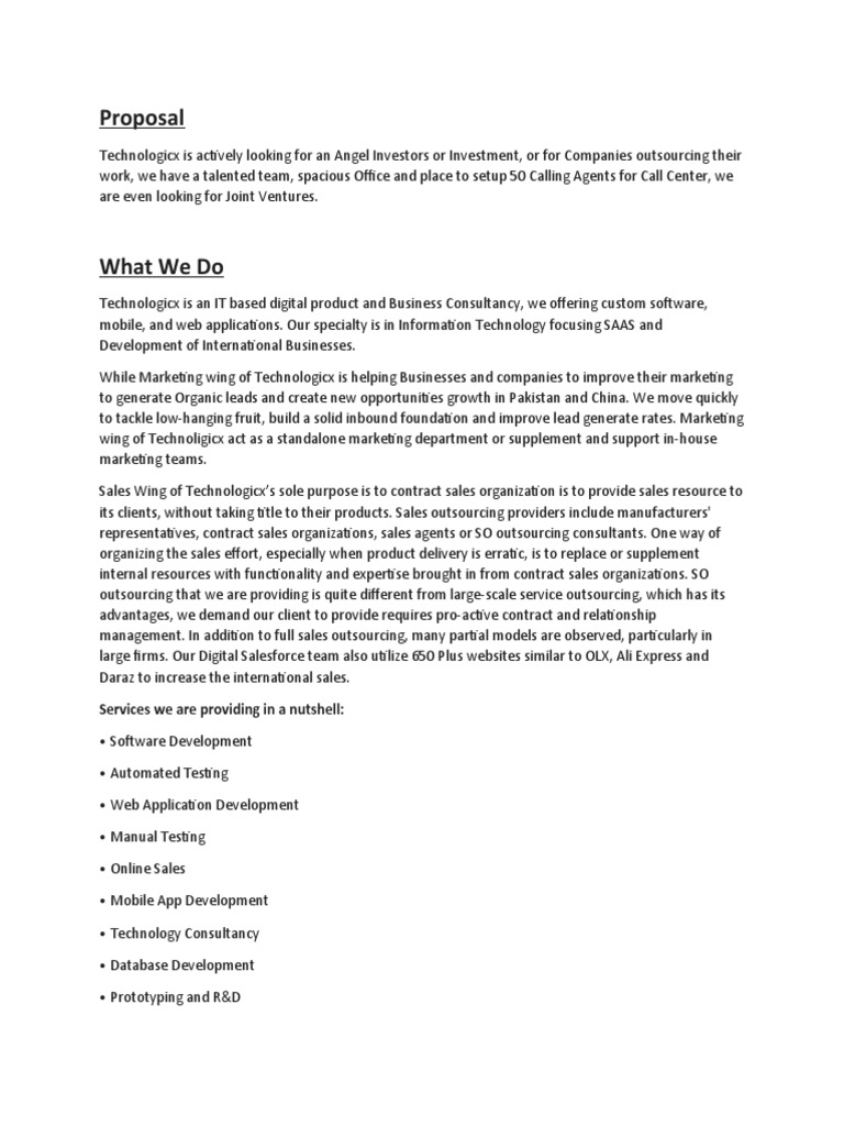 Partnership and Venture Capital Proposal | PDF | Outsourcing | Sales