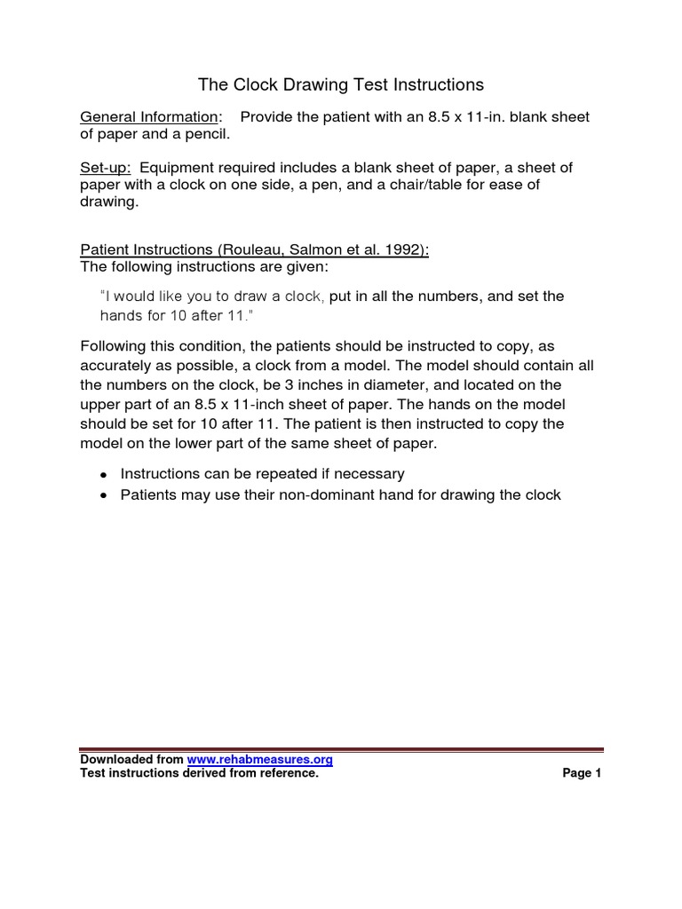Clock Drawing Test Instructions | PDF | Science & Mathematics