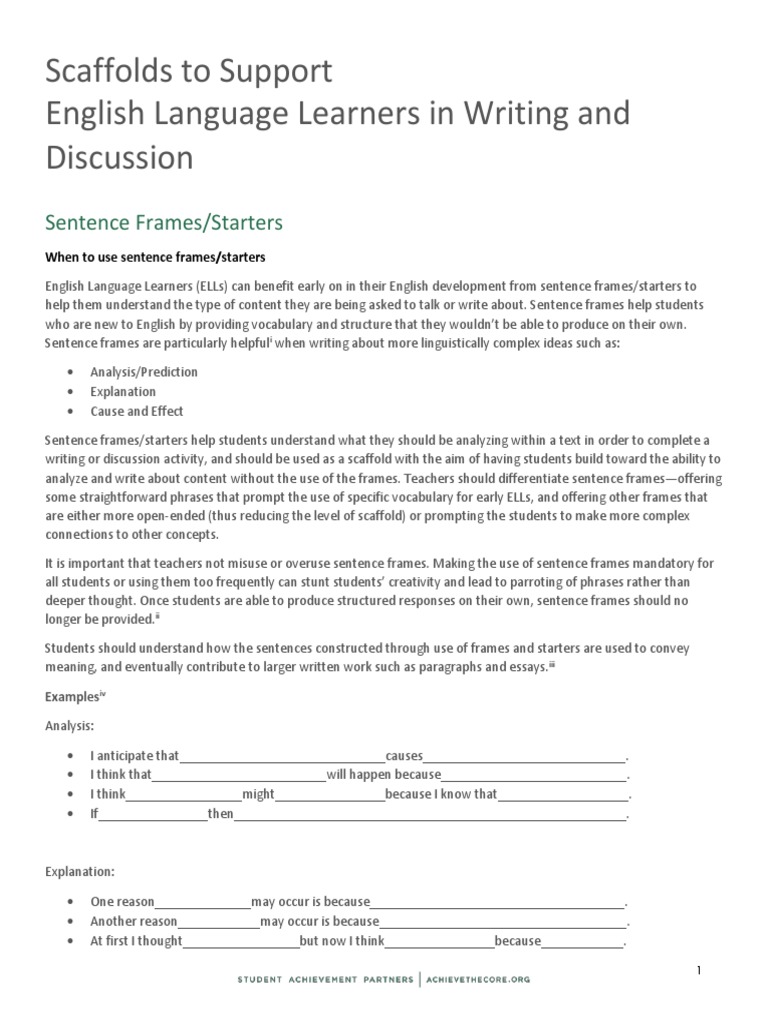 Scaffolds & Sentence Frames | PDF | Sentence (Linguistics) | Vocabulary