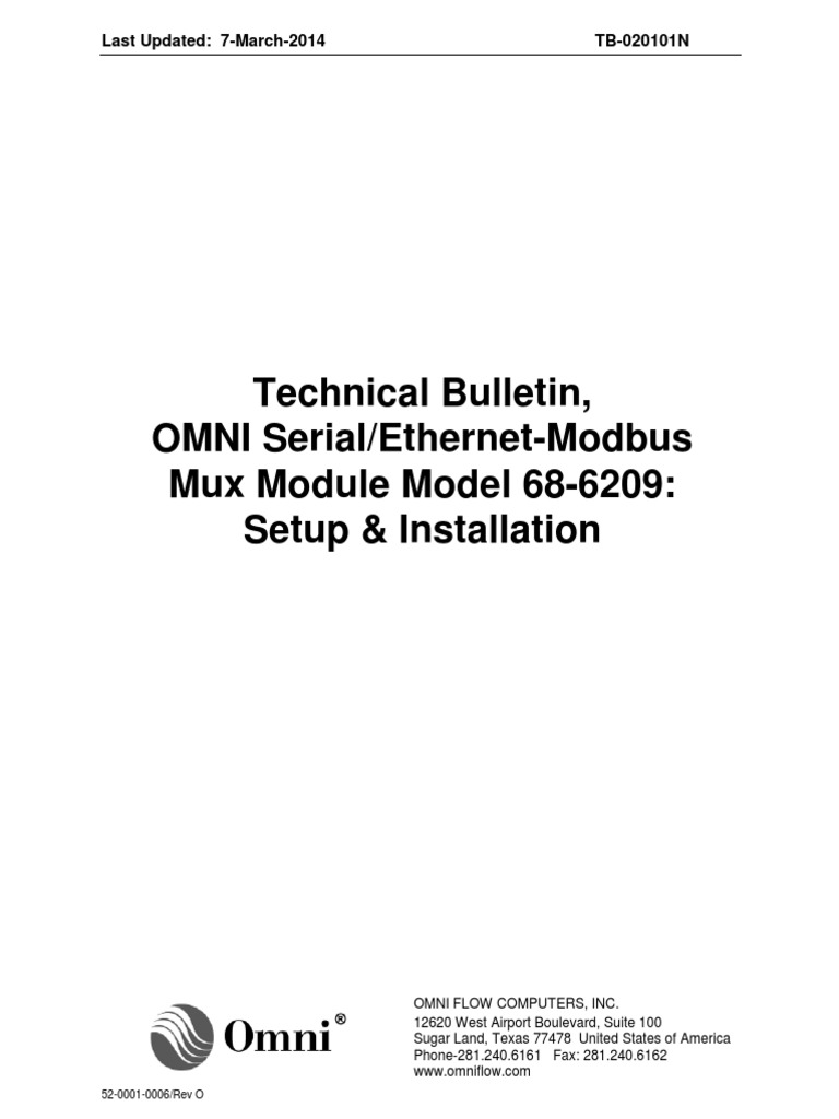 020101N OMNI Serial Ethernet Modbus Mux Module Model 68 6209 Setup and ...