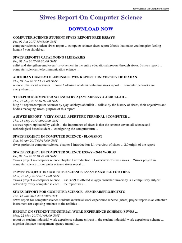 Siwes Report On Computer Science: Download Now | PDF | Science And ...