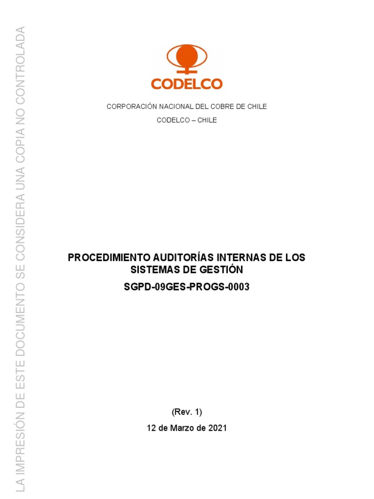 Auditorías Internas SGPD Codelco 2024 | PDF | Iso 9000 | Auditoría