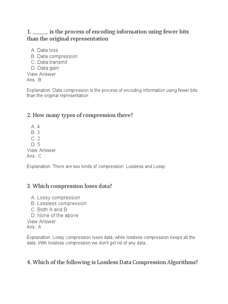 Is The Process of Encoding Information Using Fewer Bits Than The Original Representation | PDF ...