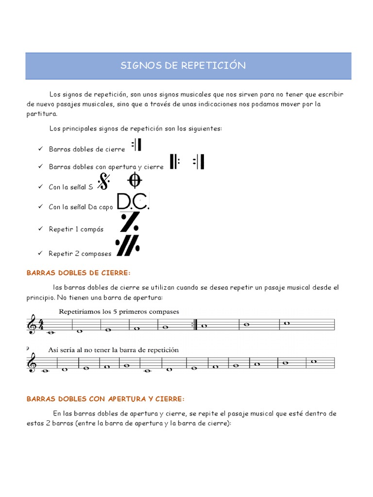 Signos de Repetición Musical | PDF | Elementos de la música | Teoría ...