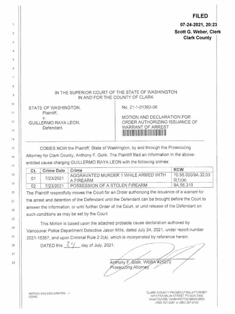Probable Cause Affidavit and Arrest Warrant For Guillermo Raya-Leon | PDF