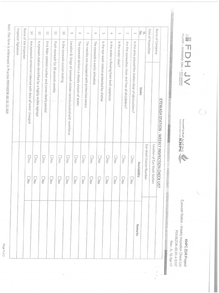 Eyewash Checklist | PDF