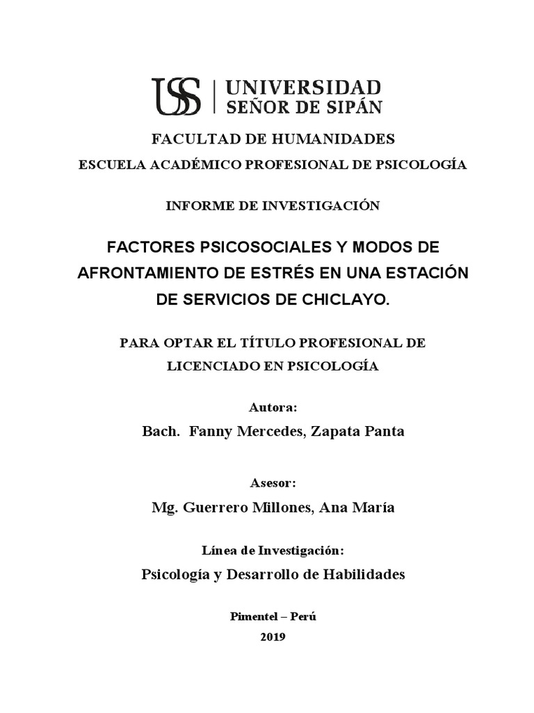 Tesis Fanny Zapata. Uss | PDF | Burnout ocupacional | Estrés (biología)