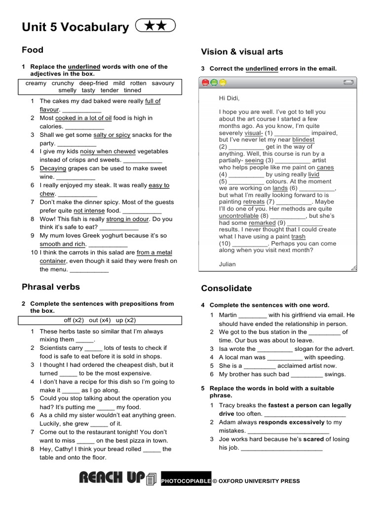 Unit 5 Vocabulary: Food Vision & Visual Arts | PDF | Phrase | Nutrition
