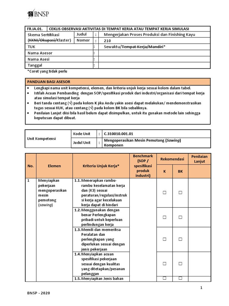 FR. IA. 01 Ceklis Observasi | PDF