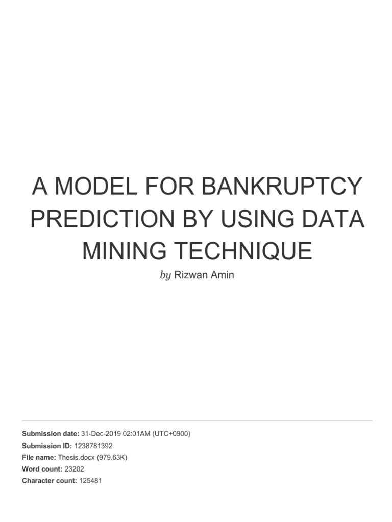 A Model For Bankruptcy Prediction by Using Data Mining Technique | PDF ...