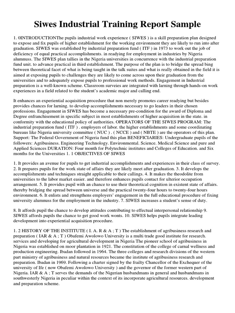 Siwes Industrial Training Report Sample | PDF | Correlation And ...