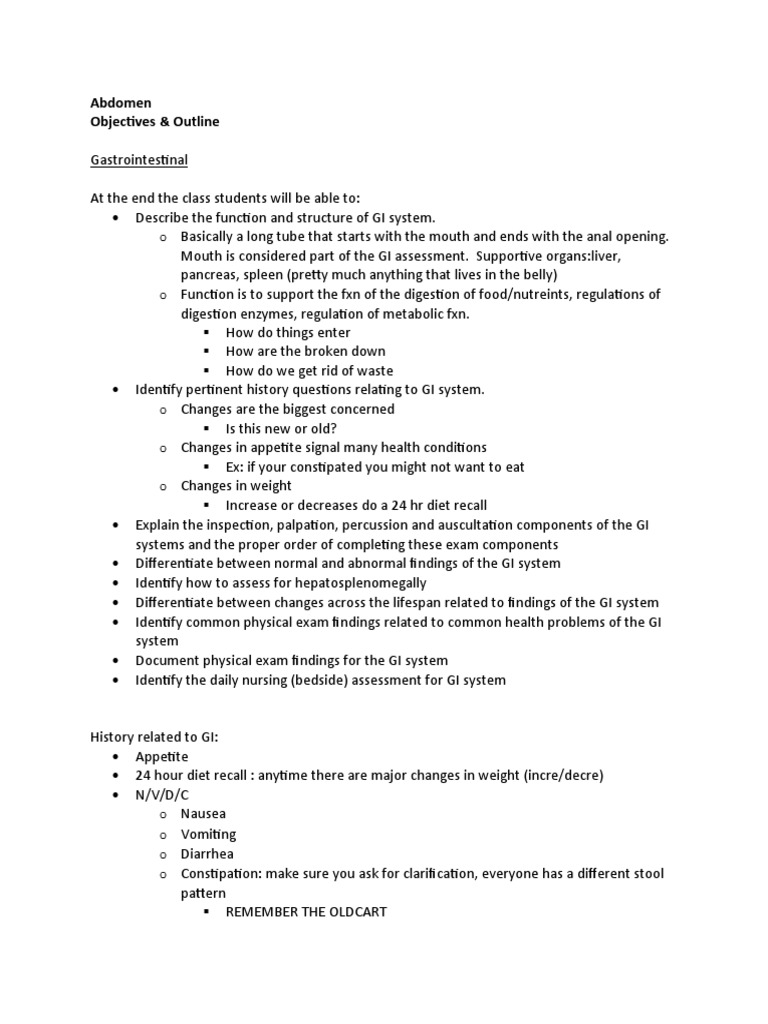 GI Assessment for Nursing Students | PDF | Abdomen | Constipation