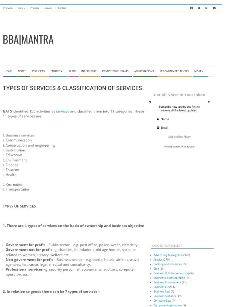 Types of Services & Classification of Services | PDF | Goods | Marketing
