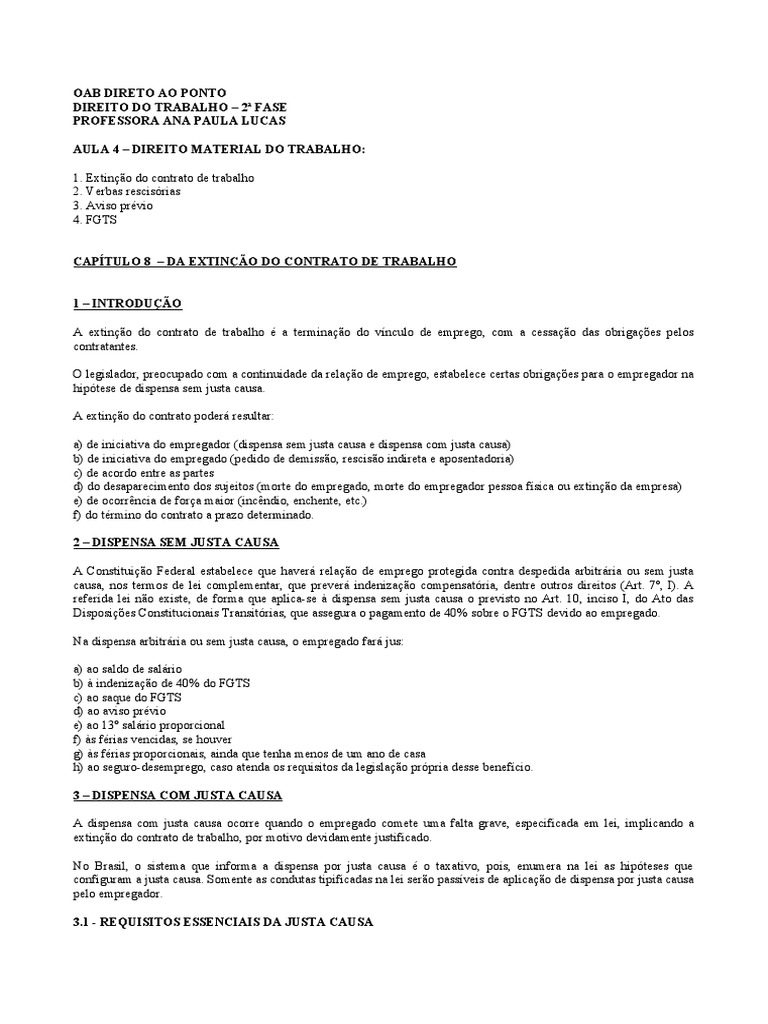 Oab Direto Ao Ponto - Módulo 1 - Aula 4 | PDF | Férias trabalhistas | Expediente