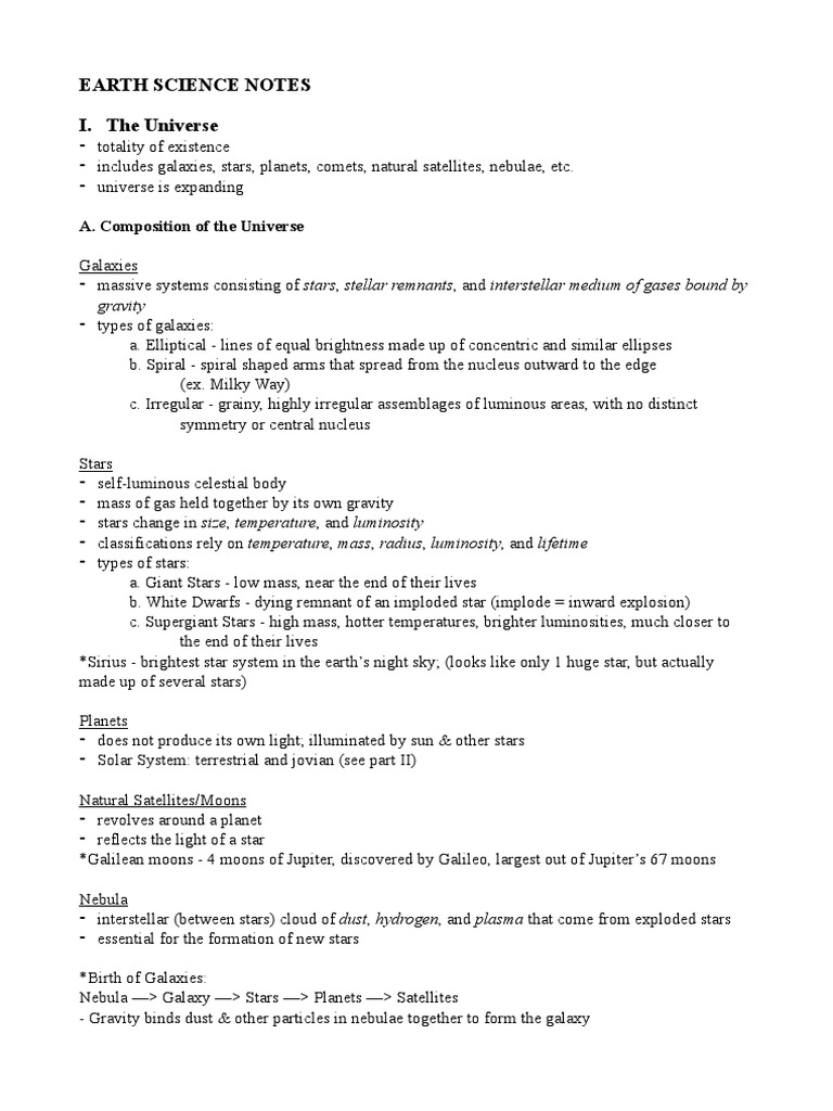 Earth Science Notes | PDF | Plate Tectonics | Stars