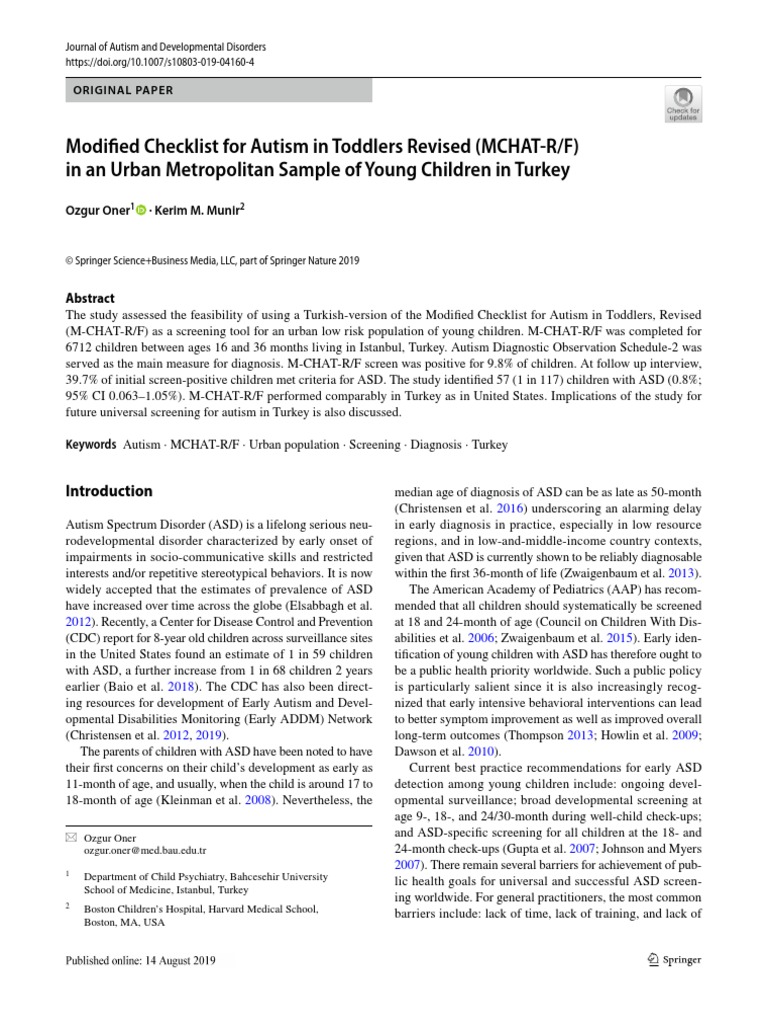 Modified Checklist For Autism in Toddlers Revised (MCHAT R/F) in An ...