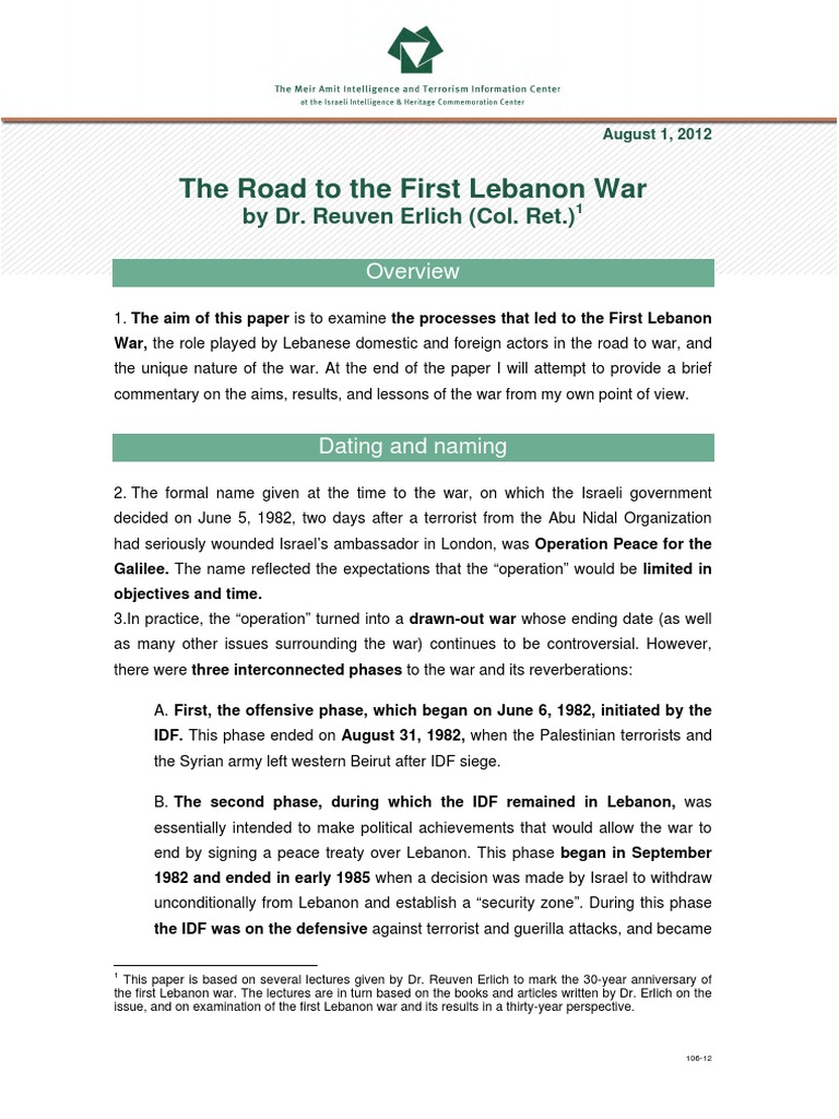 The Road To The First Lebanon War | PDF | Lebanon | Palestine ...